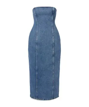 Magda Butrym Strapless Denim Midi Dress With Crochet Trim - Blue