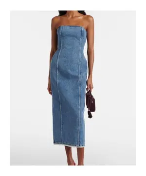 Magda Butrym Strapless Denim Midi Dress With Crochet Trim - Blue
