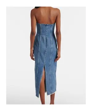 Magda Butrym Strapless Denim Midi Dress With Crochet Trim - Blue