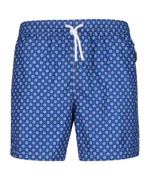 Fedeli Elastic Waist Printed Shorts - Blue