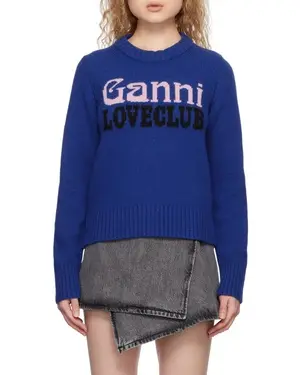 GANNI Logo-intarsia Knitted Crewneck Jumper