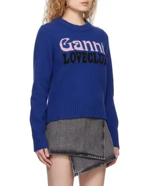 GANNI Logo-intarsia Knitted Crewneck Jumper