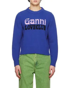GANNI Logo-intarsia Knitted Crewneck Jumper
