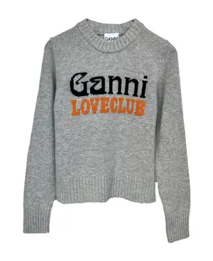 GANNI Logo-intarsia Jumper - Gray