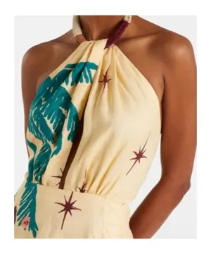 Johanna Ortiz Floral Linen Halterneck Midi Dress - Nude