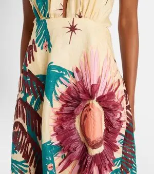 Johanna Ortiz Floral Linen Halterneck Midi Dress - Nude