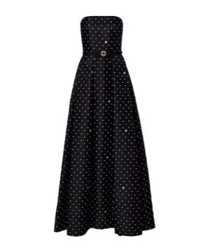 Elie Saab Belted Polka-dot Gown - Black