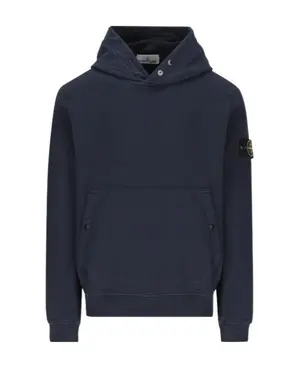 Stone Island Logo Patch Long Sleeved Hoodie - Blue
