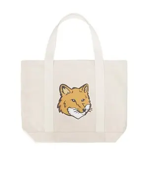 Maison Kitsuné Fox Head Printed Large Tote Bag - Nude