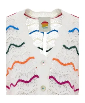 Farm Rio Wavy Open-knit Cropped Cardigan