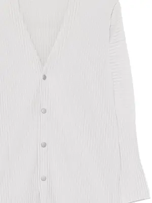 Issey Miyake Homme Plissé Pleated V-neck Cardigan - White