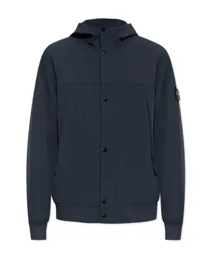 Stone Island Hooded Zip-up Jacket With Ribbed Trim - Blue
