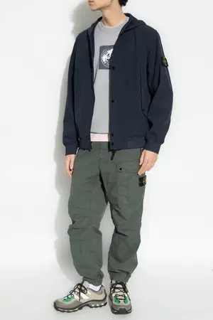 Stone Island Hooded Zip-up Jacket With Ribbed Trim