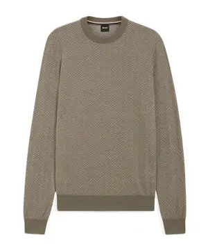 Hugo Boss Herringbone Crewneck Jumper - Light Brown