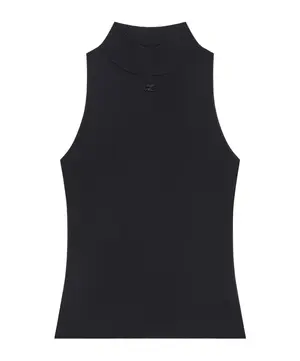 COURREGES High-neck Sleeveless Knit Top With Logo Detail - Black