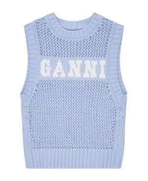 GANNI Logo Intarsia Knitted Vest - Blue