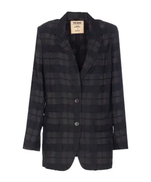 UMA WANG Long Sleeve Checked Blazer - Black