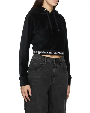 Alexander Wang Cropped Corduroy Hoodie With Logo Detail