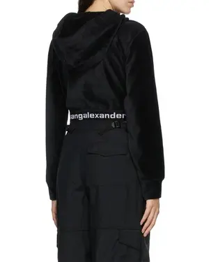 Alexander Wang Cropped Corduroy Hoodie With Logo Detail