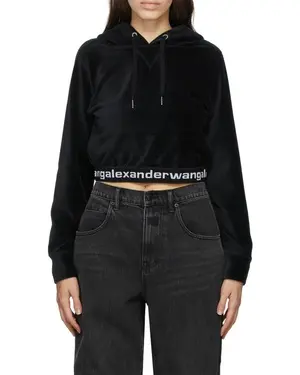 Alexander Wang Cropped Corduroy Hoodie With Logo Detail