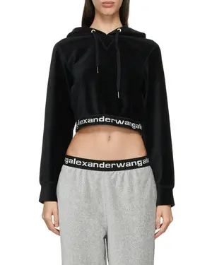 Alexander Wang Cropped Corduroy Hoodie With Logo Detail