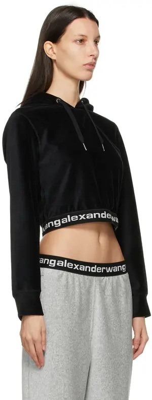 Alexander Wang Cropped Corduroy Hoodie With Logo Detail