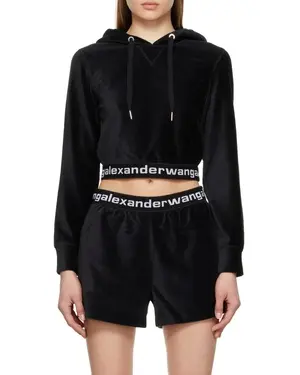 Alexander Wang Cropped Corduroy Hoodie With Logo Detail