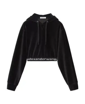 Alexander Wang T Logo Cropped Corduroy Hoodie - Black