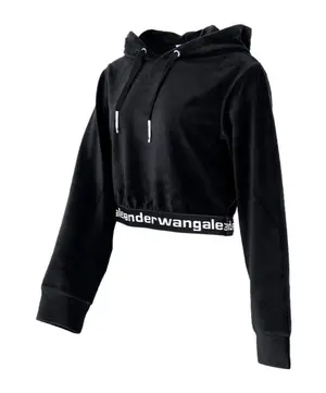 Alexander Wang T Logo Cropped Corduroy Hoodie - Black