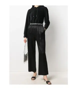 Alexander Wang T Logo Cropped Corduroy Hoodie - Black