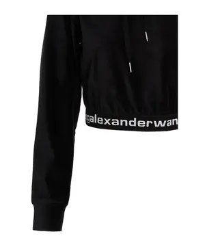 Alexander Wang T Logo Cropped Corduroy Hoodie - Black