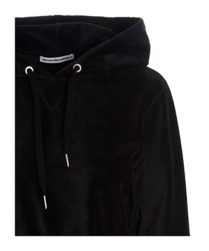 Alexander Wang T Logo Cropped Corduroy Hoodie - Black