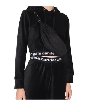 Alexander Wang T Logo Cropped Corduroy Hoodie - Black