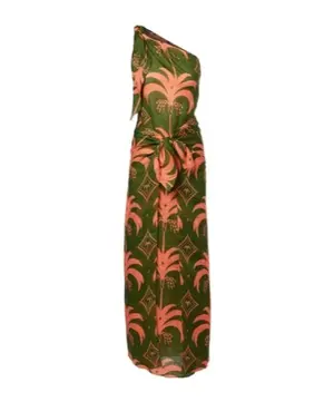 Johanna Ortiz Asymmetric Printed Linen Midi Dress - Brown