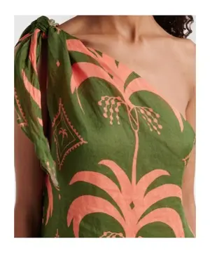Johanna Ortiz Asymmetrical Printed Linen Midi Dress