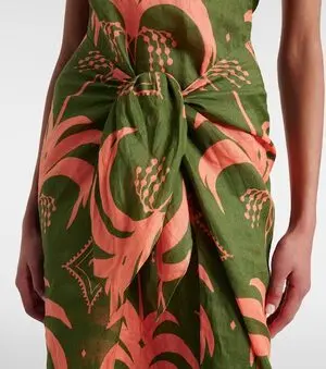 Johanna Ortiz Asymmetrical Printed Linen Midi Dress