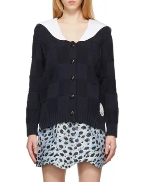 GANNI Sailor Collar Intarsia-knit Cardigan
