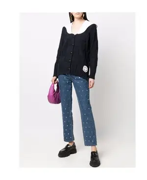 GANNI Sailor Collar Intarsia-knit Cardigan