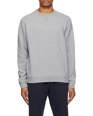 Sunspel Round Collar Long Sleeve Sweater - Gray