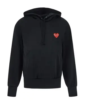Play Comme Des Garcon Logo Hooded Sweater - Black