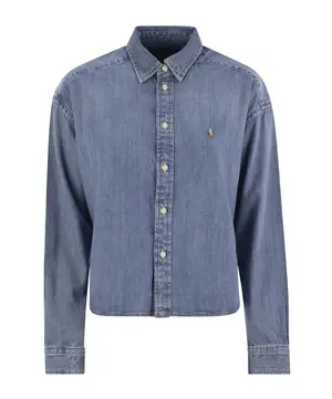 Polo Ralph Lauren Denim Cotton Shirt With Classic Collar - Gray