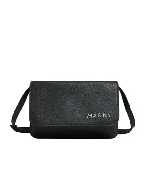 Marni Logo-embroidered Foldover Top Belt Bag - Black