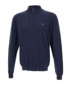 SUN 68 Half Zip High Collar Sweater - Blue