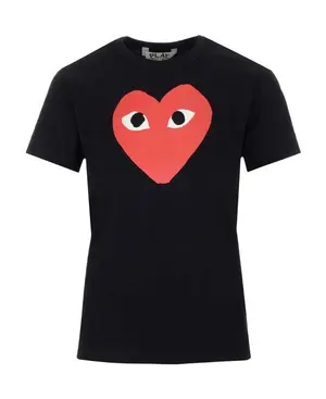 Play Comme Des Garcon Heart Printed Short-sleeved T-shirt - Black
