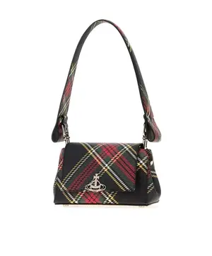 VIVIENNE WESTWOOD Mini Hazel Plaid-print Leather Shoulder Bag - Black