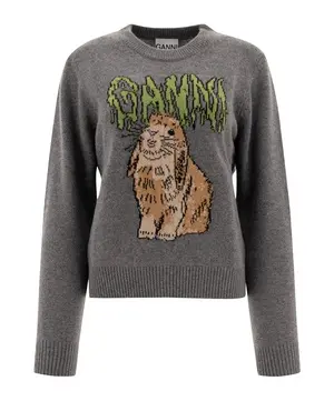 GANNI Crewneck Intarsia-knit Jumper - Grey