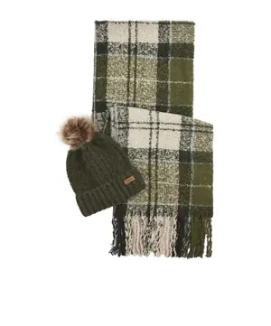 Barbour Saltburn Tartan Scarf Beanie Knitted Set - Green