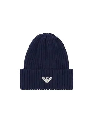 Emporio Armani Logo-embroidered Ribbed Beanie - Navy Blue