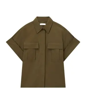 JOSEPH Pocket Poplin Shirt - Palm Leaves
