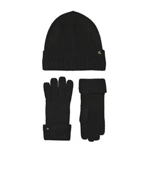 Ralph Lauren Cuffed Knit Hat And Gloves Set - Black